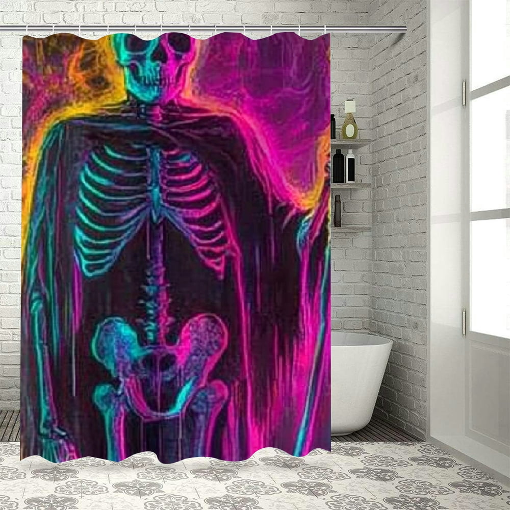 Autua Skeleton Scythe Neon Painting Shower Curtain Set with Hooks 60 ...