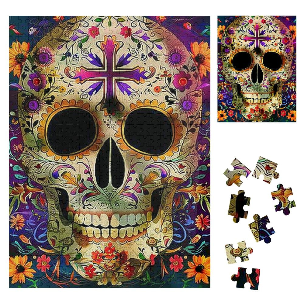 Autua Skull Cross Flowers Wooden Jigsaw Puzzle Vertical Challenging ...
