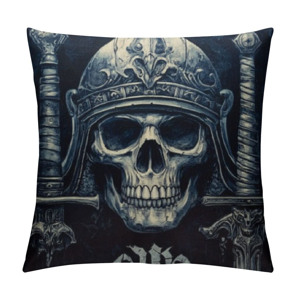 Autua Skull Helmet Sword Graphic Decorative Throw Pillow Cover for Home ...
