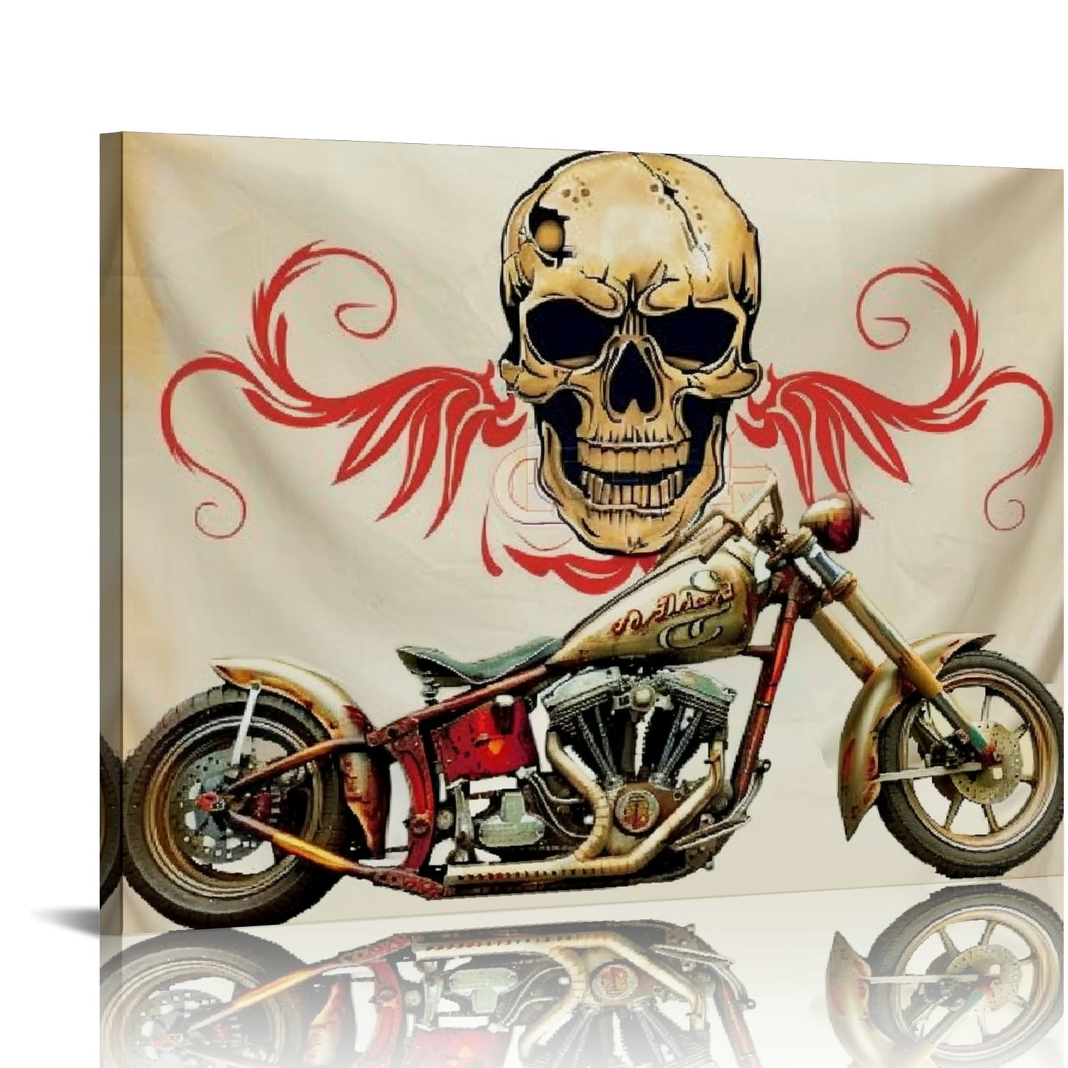 Autua Skull Motorcycle Ed Roth Wall Decor Canvas Art Print 16x12in ...