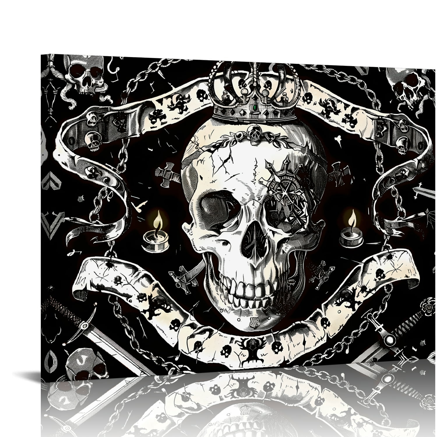 Autua Skull Swords Crown Print Canvas Wall Art For Home Decor 20x16in ...