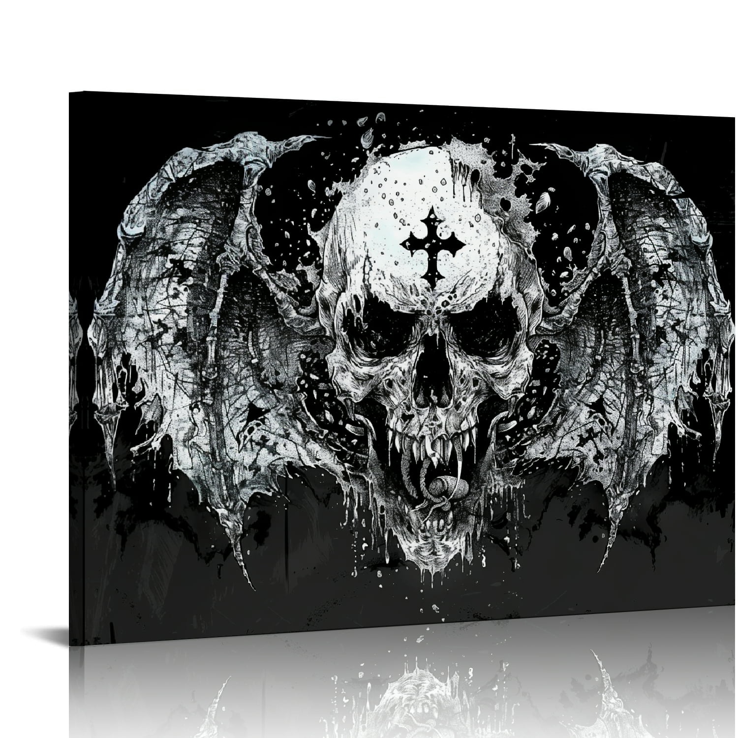 Autua Skull Wings Demon Canvas Wall Art for Living Room Bedroom Decor ...