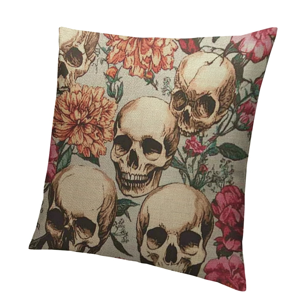 Autua Skull and flower huddle pillowcase cushion cover sugar skull ...