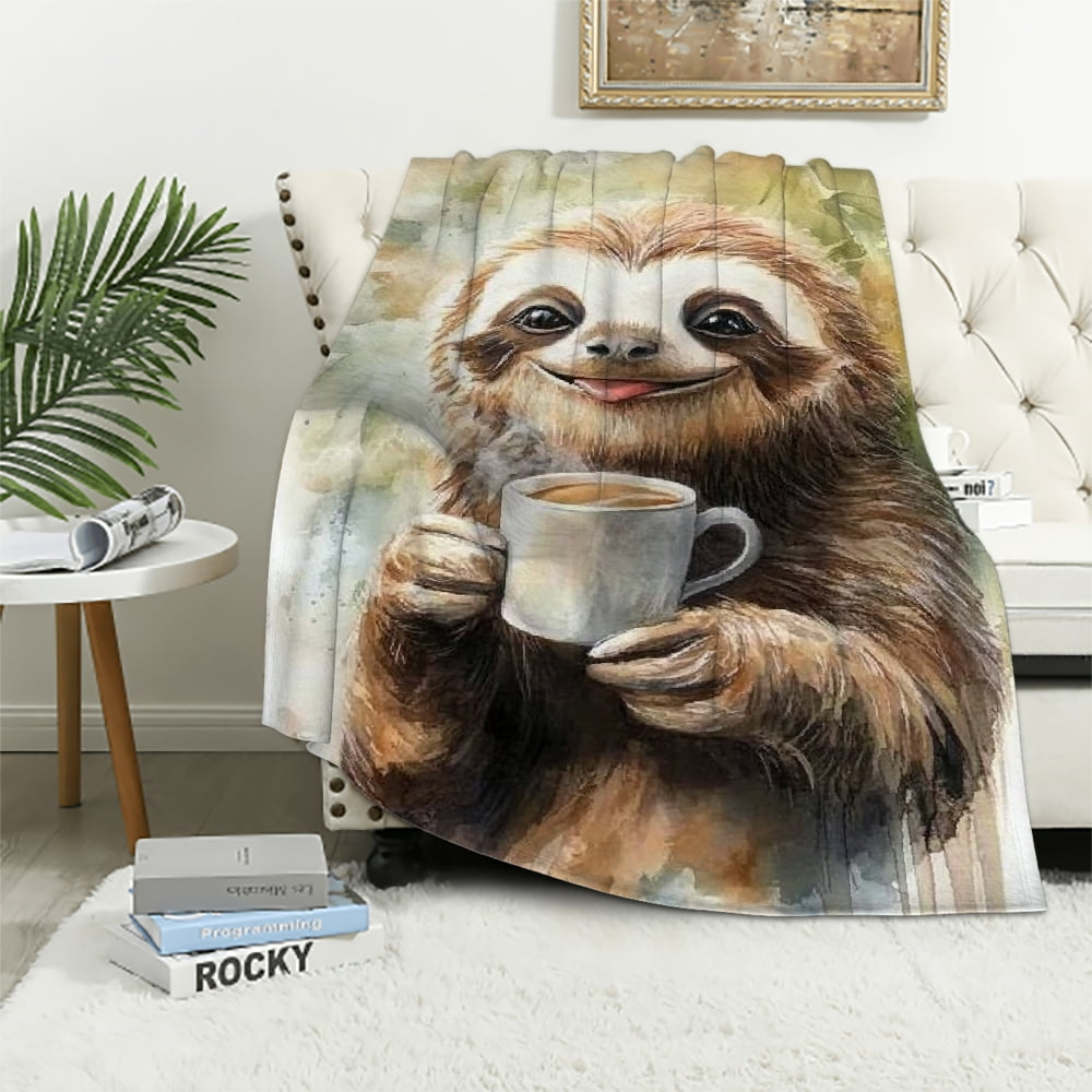 Autua Sloth Coffee Flannel Material Blanket Excellent Hand Feel Blanket ...