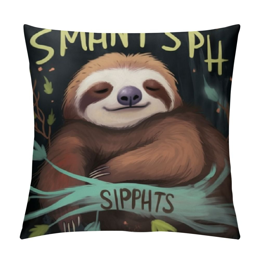 Autua Sloth Graphic Decorative Throw Pillow Cover for Home Living Room ...