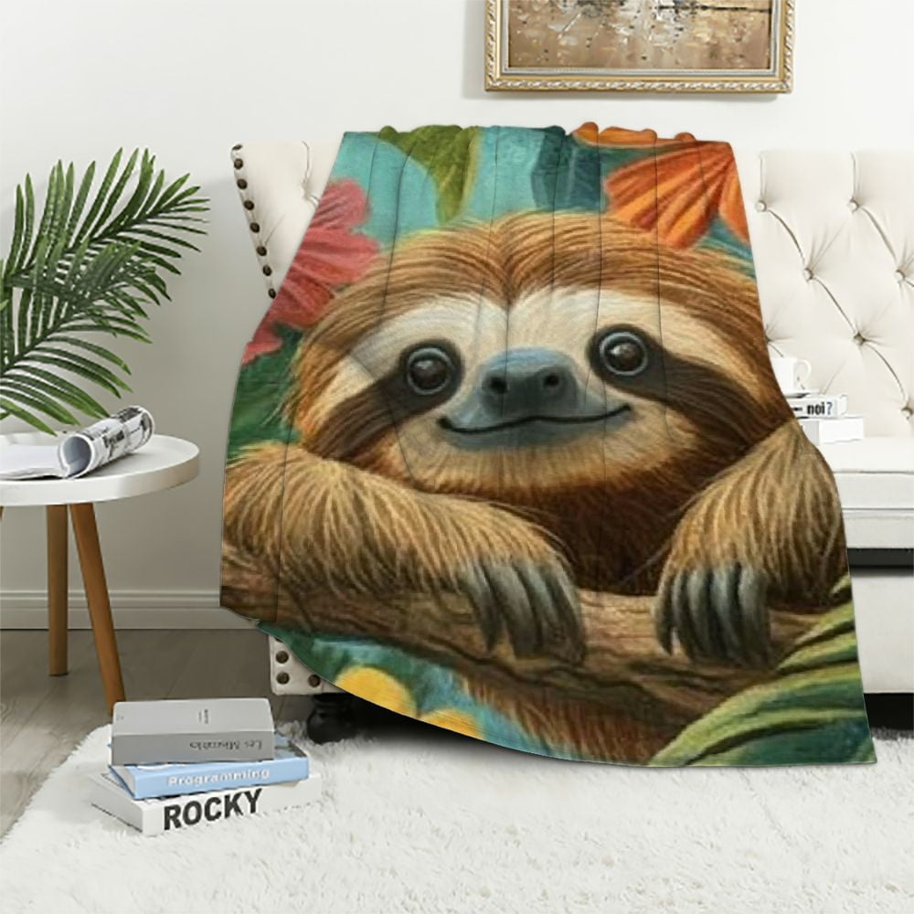 Autua Sloth Throw Blanket Tropical Animals Theme Blankets for Living ...