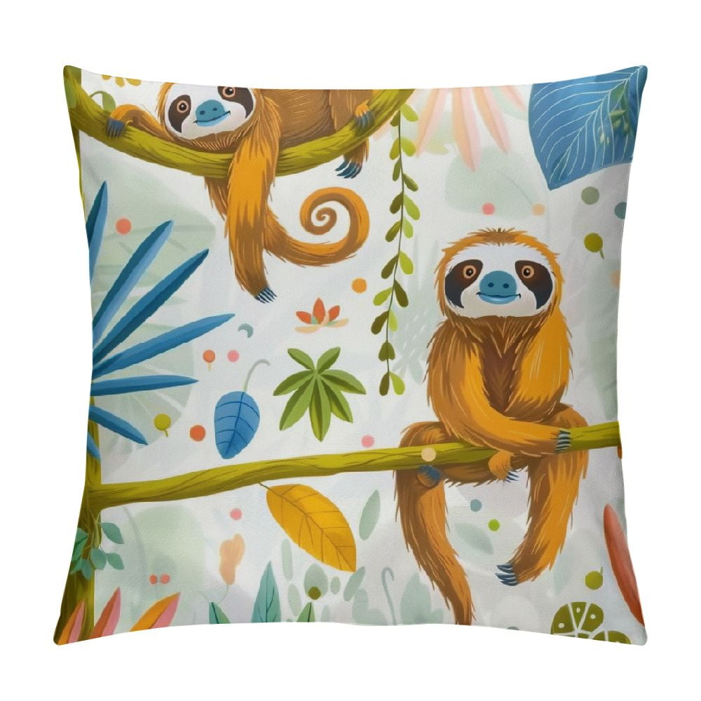 Autua Sloth Tree Branch Graphic Decorative Pillow Cover for Home Couch ...