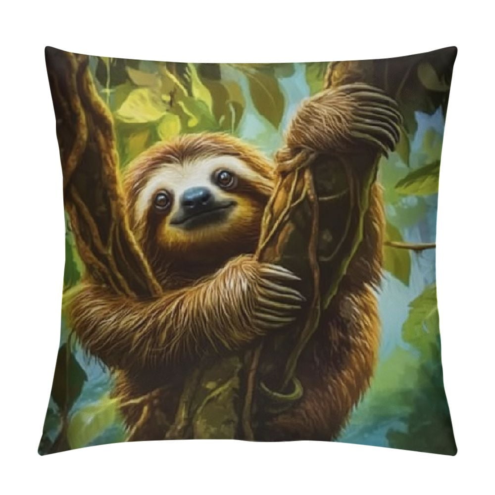 Autua Sloth Tree Branch Jungle Graphic Decorative Throw Pillow Cover ...