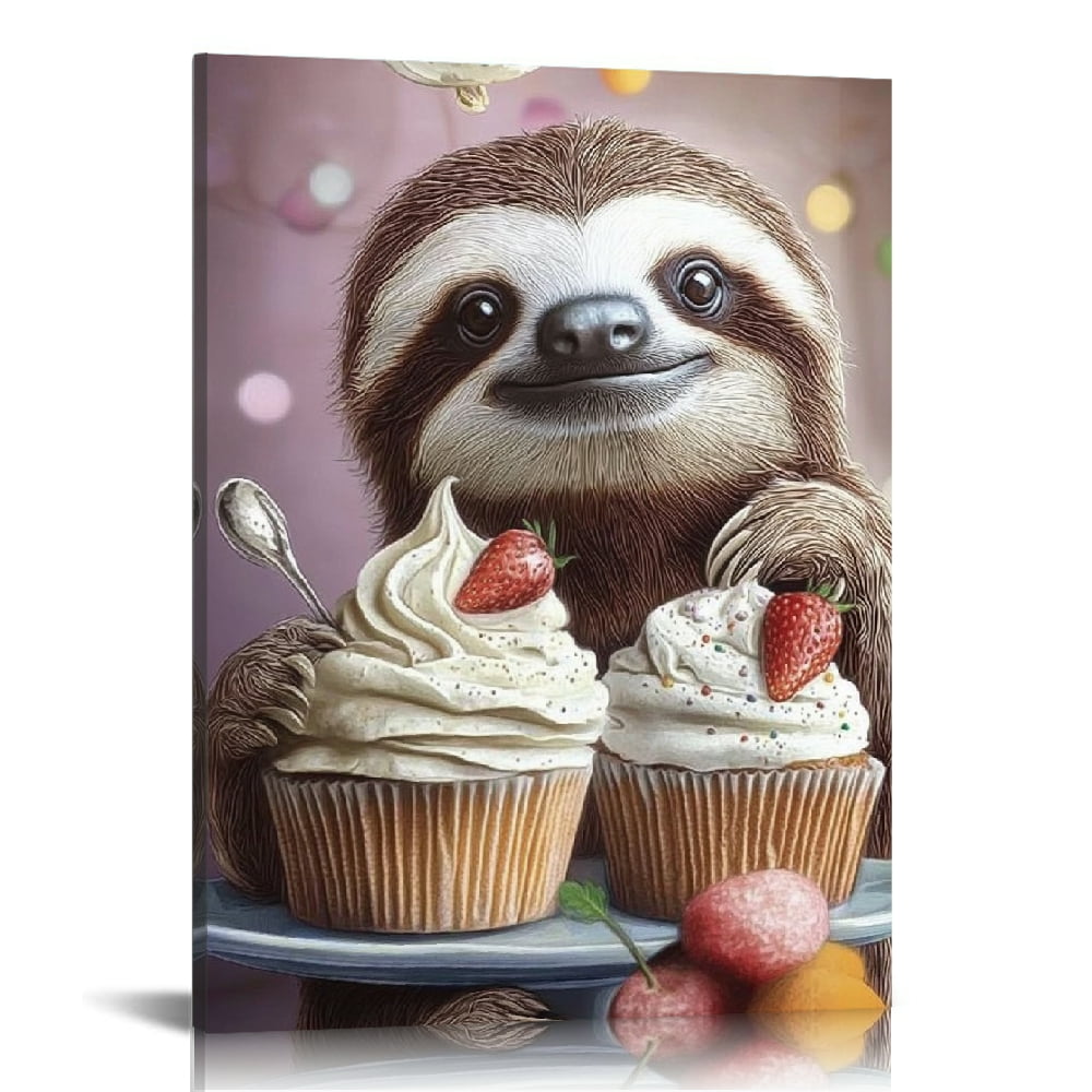 Autua Sloths Cake Cupcakes Print On Canvas Wall Art Home Decor Living ...