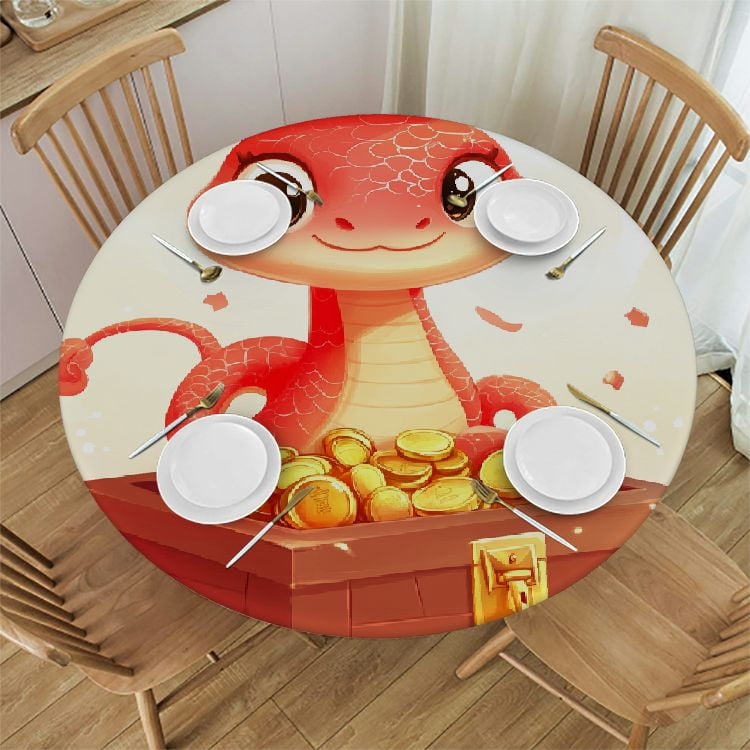 Autua Snake Crown Coins Round Tablecloth Stain-Resistant Washable ...