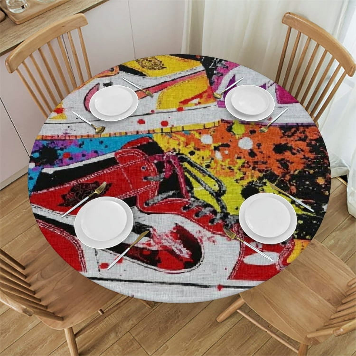 Autua Sneakers Graffiti Multicolored Round Tablecloth Stain-Resistant ...
