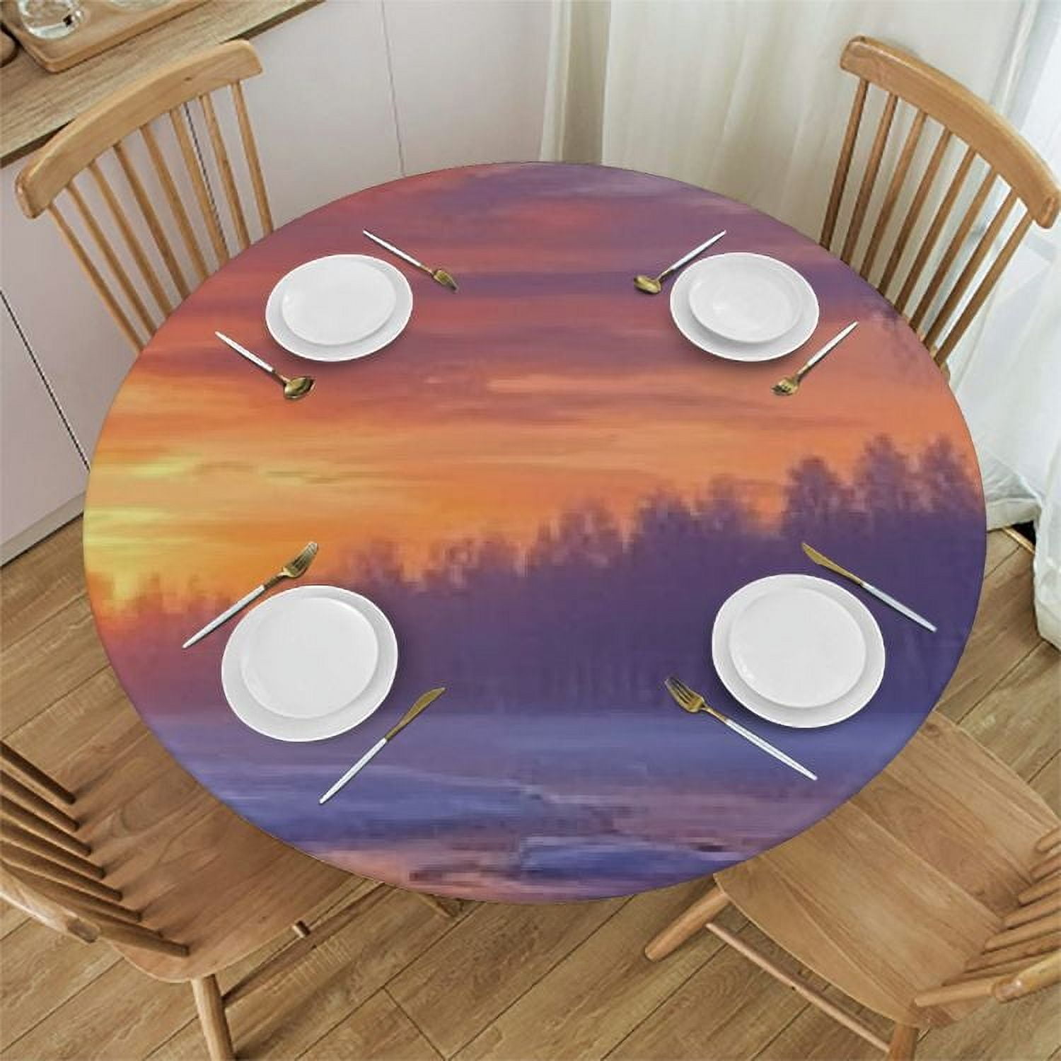 Autua Snow Streaming Sunset Round Tablecloth Stain-Resistant Washable ...