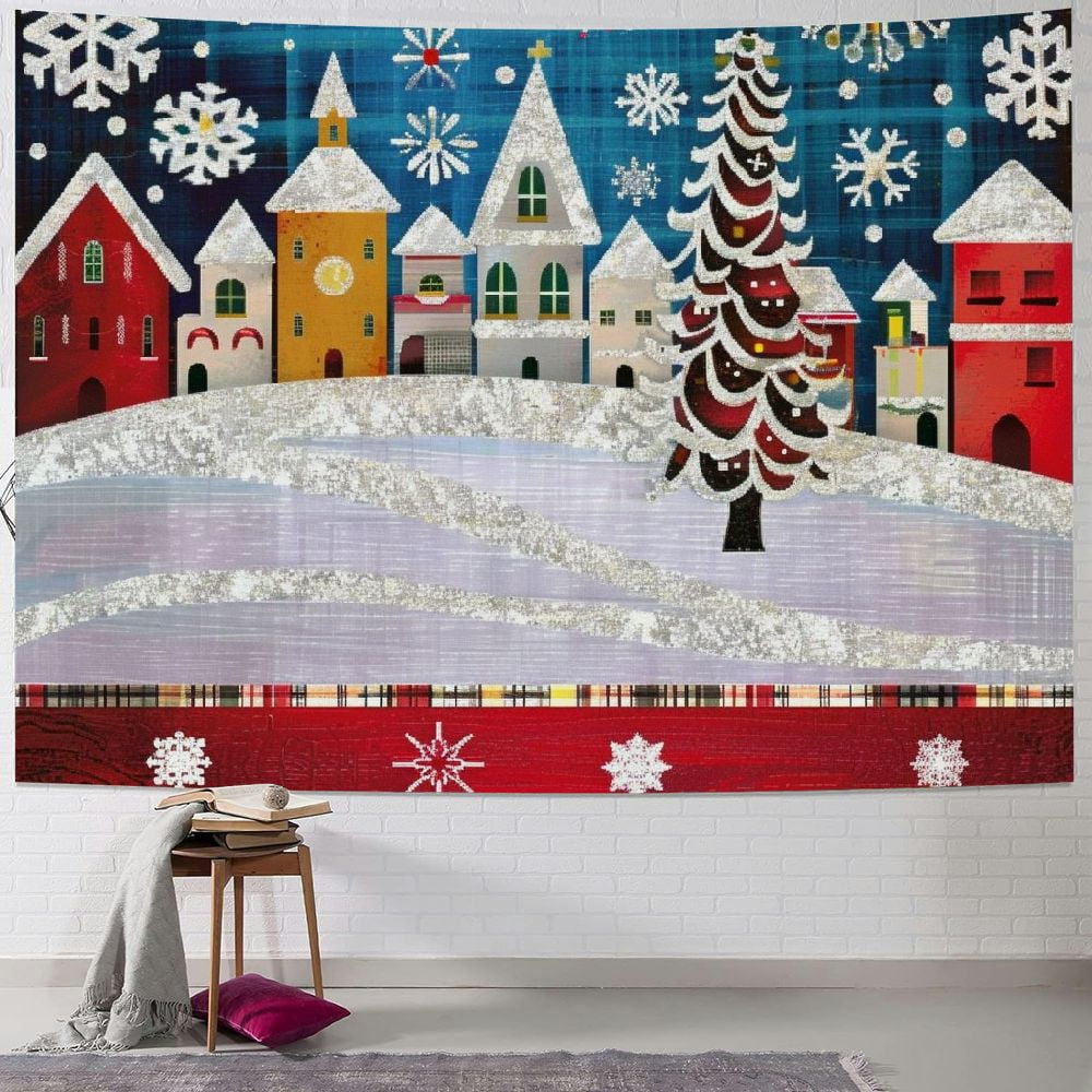Autua Snowflakes Christmas Naive Art Tapestry Wall Hanging Unique Style ...