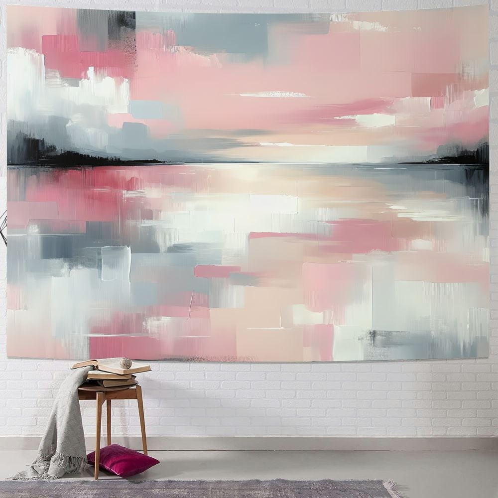 Autua Soft Pink and White Abstract Painting Tapestry Wall Hanging ...