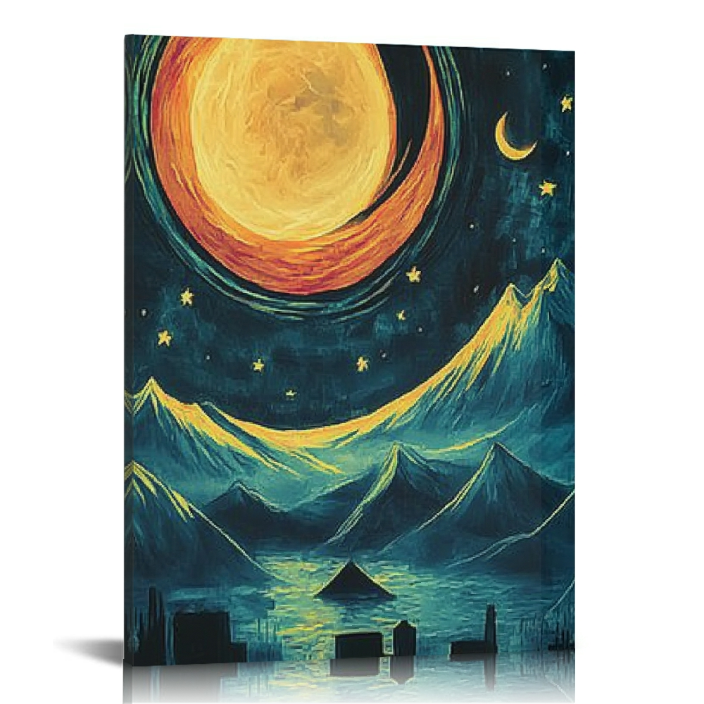 Autua Solar Eclipse City Mountains Canvas Wall Art Home Decor 16x20 in ...
