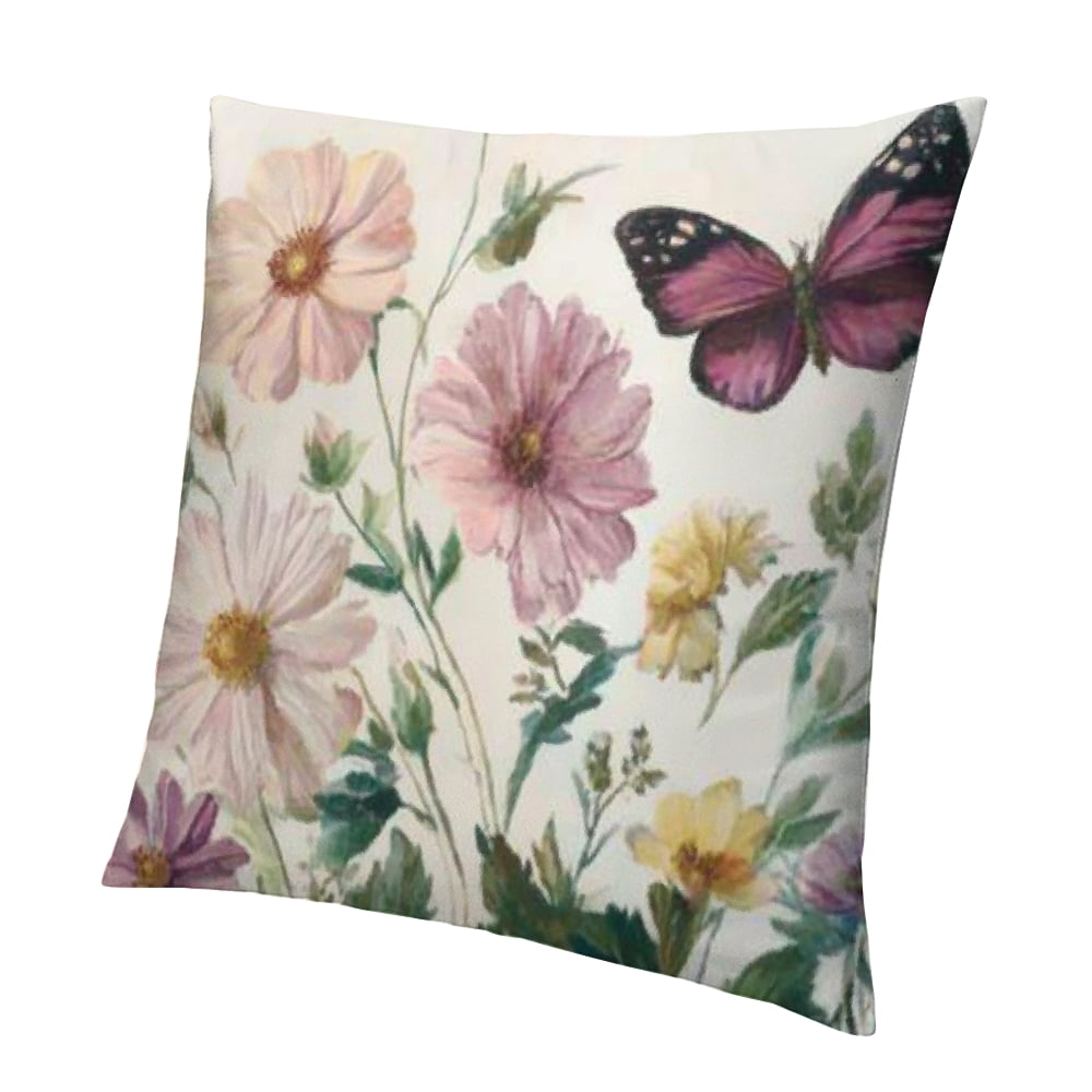 Autua Spring Floral Pillow Covers Tulip Lavender Daisy Butterfly ...