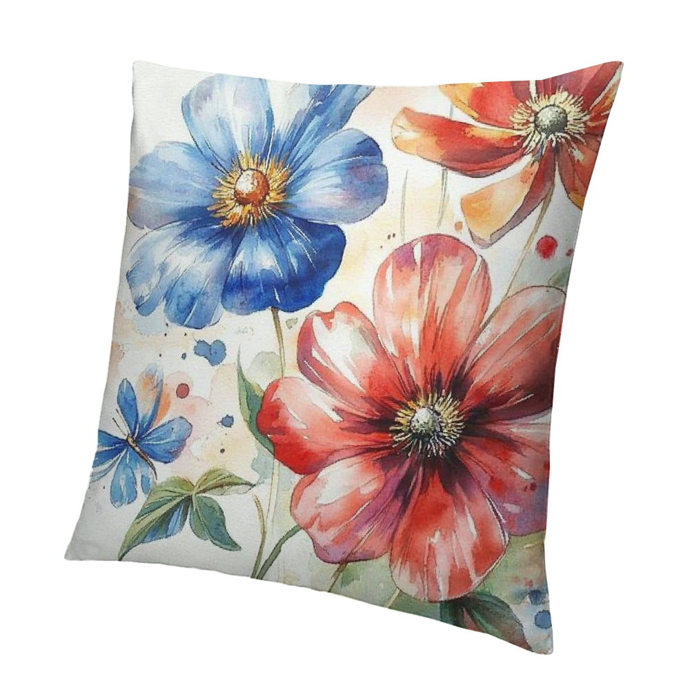 Autua Spring watercolor flowers outdoor throwing mat floral pillowcase ...