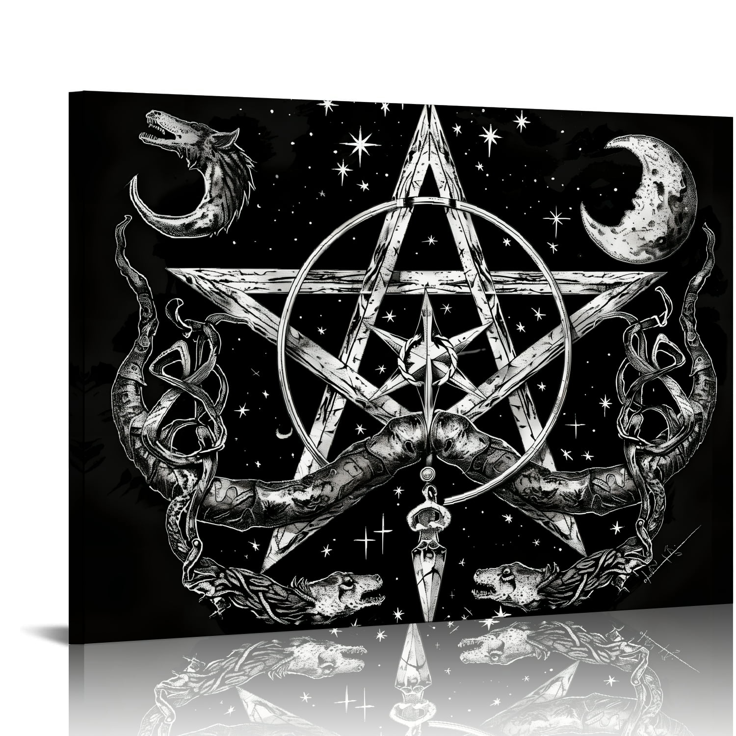 Autua Star Moon Pentagram Canvas Prints Wall Art for Living Room ...