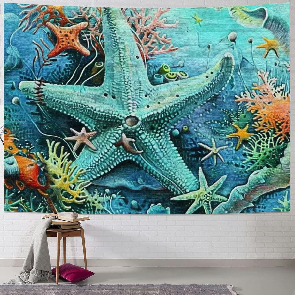 Autua Starfish Corals Ocean Tapestry Wall Hanging Unique Style Graphic ...