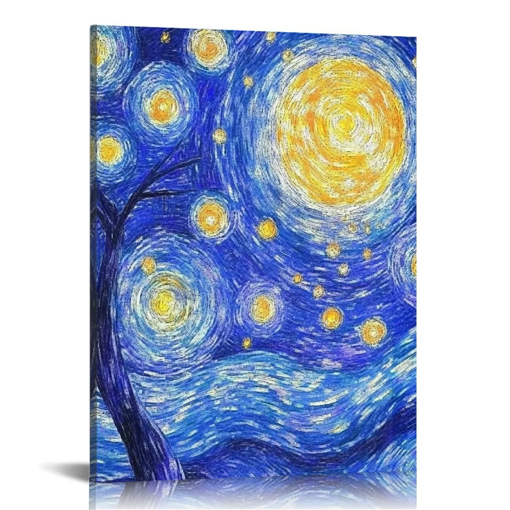 Autua Starry Night Yellow Moon Pointillism Canvas Print Wall Art 12x16 ...