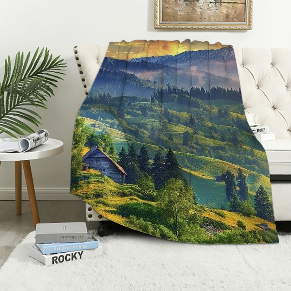 Autua Sunset Flannel Blanket Soft Fleece Throw Blanket Living Room Sofa ...