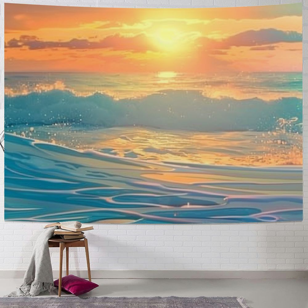 Autua Sunset Ocean Waves Tapestry Wall Hanging Unique Style Graphic ...