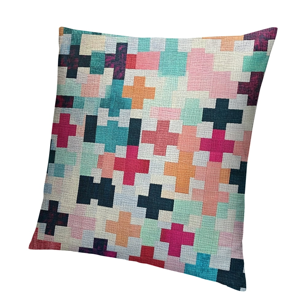Autua Teal and white pillowcase with colourful geometric shapes Accent ...