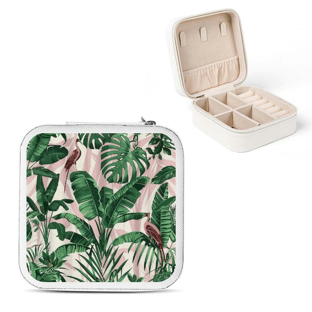 Autua Tropical Birds Leaves Mini Jewelry Travel Case with Necklace ...