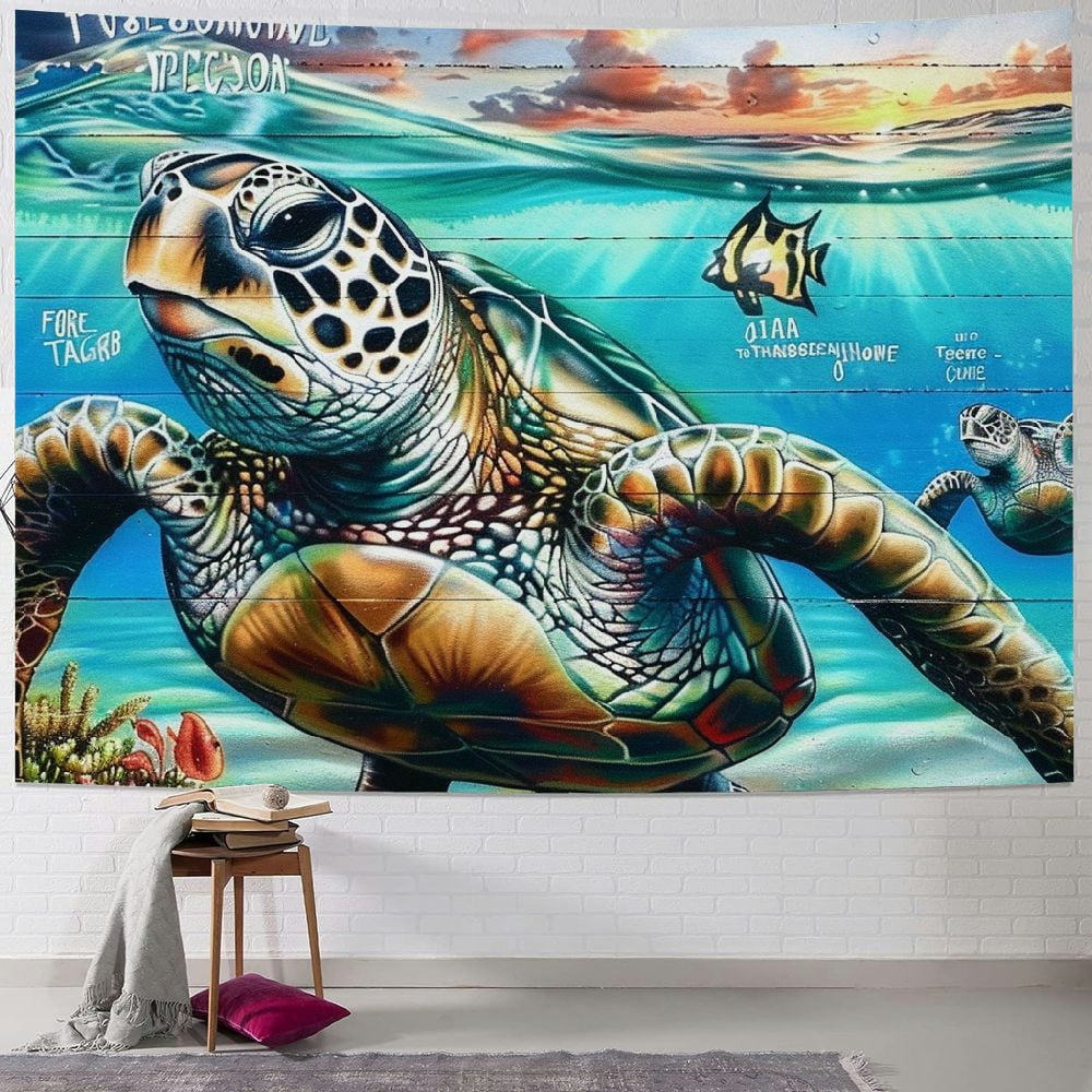 Autua Turtle Ocean Mural Tapestry Wall Hanging Unique Style for Home ...