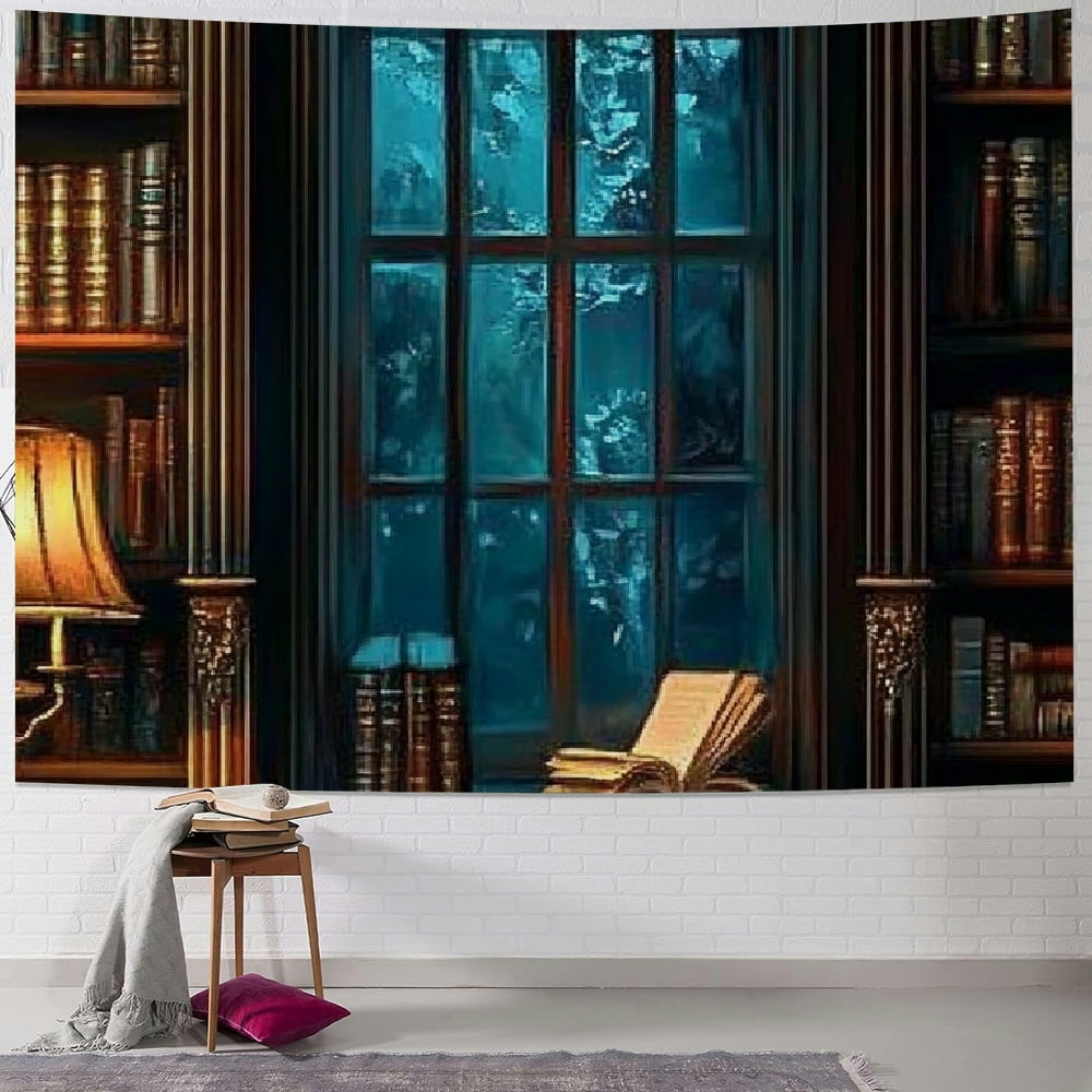Autua Vintage bookshelf tapestry Medieval art book tapestry Wall hung ...
