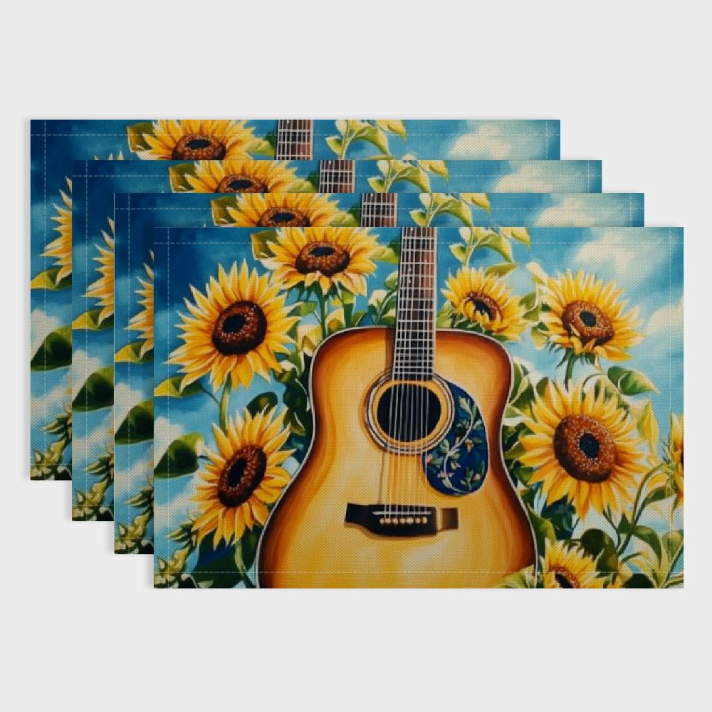 Autua Watercolor Guitar Placemats for Dining Table Set of 4 Sunflowers ...