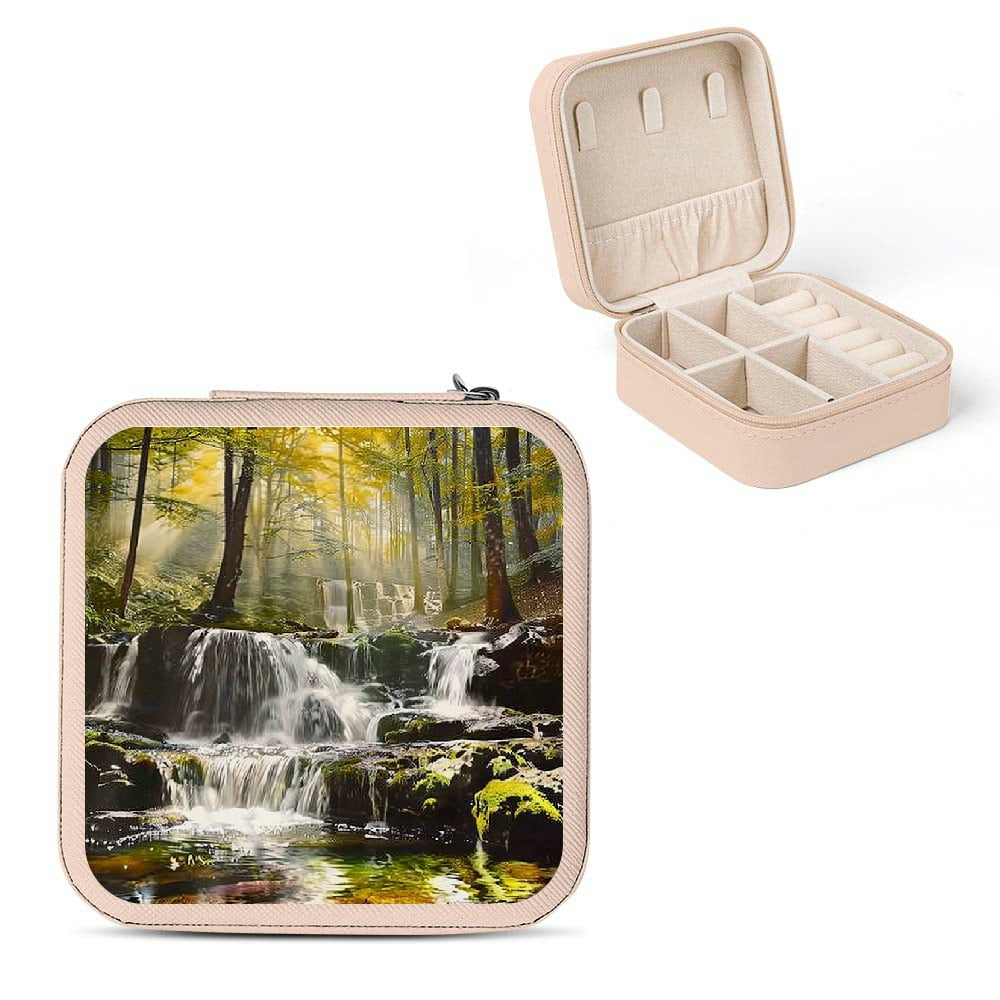 Autua Waterfall Forest Stream PU Leather Jewelry Box for Necklace Ring ...