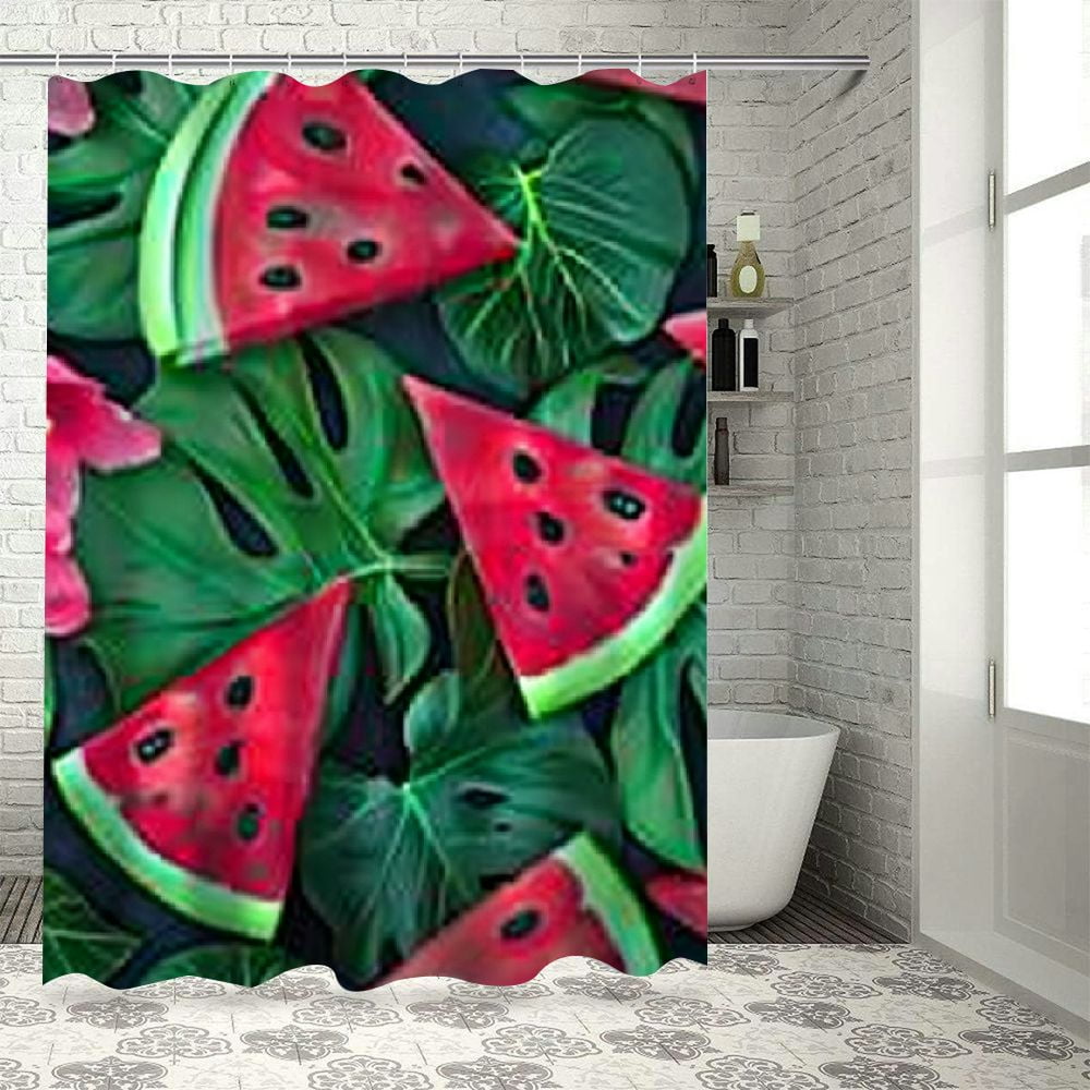 Autua Watermelon Slices Leaves Pink Flower Bathroom Décor Set with ...