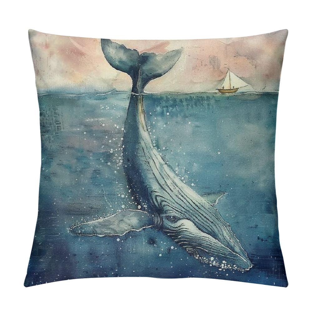 Autua Whale Ocean Boat Graphic Decorative Cushion Throw Pillow Cover ...
