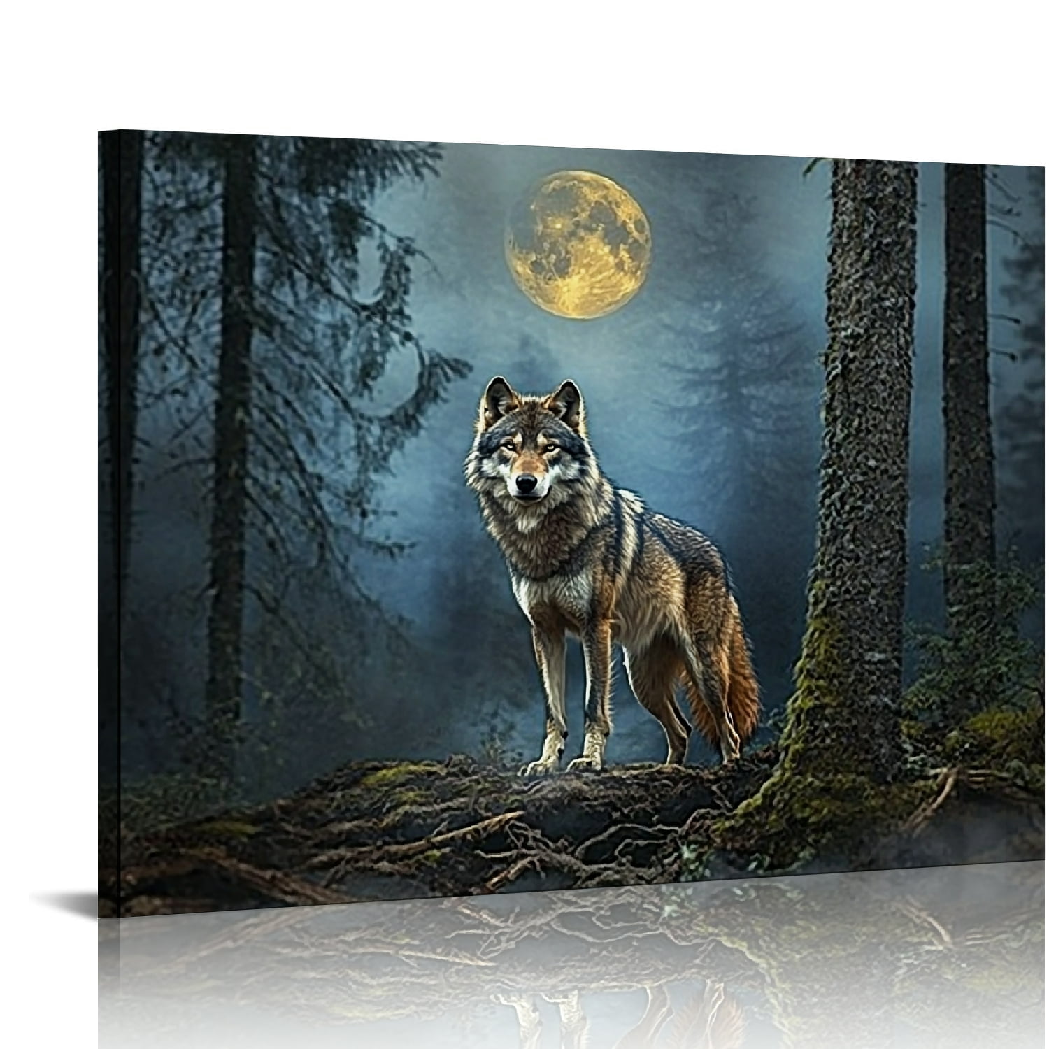 Autua Wildlife wolf canvas wall art - wolf standing on grass with firm ...