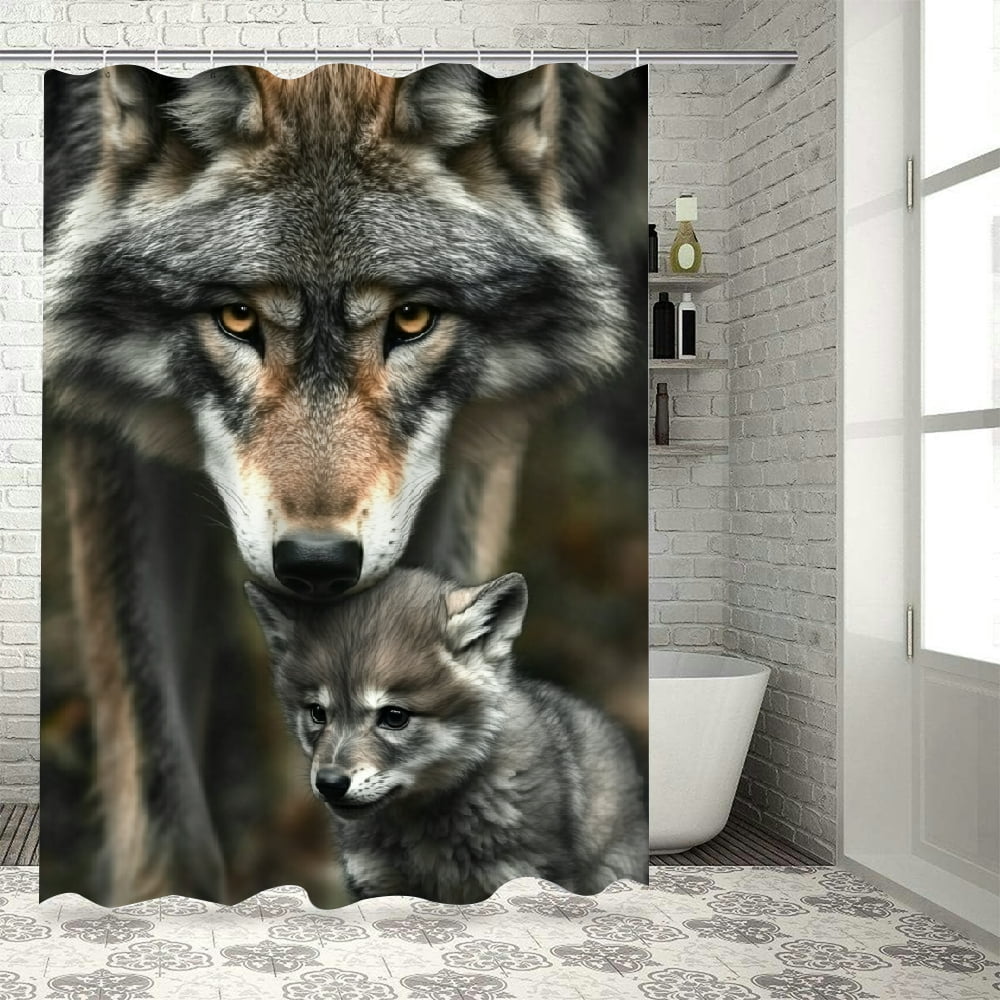 Autua Wolf Baby Woods Shower Curtain for Bathroom 100% Polyester Chic ...