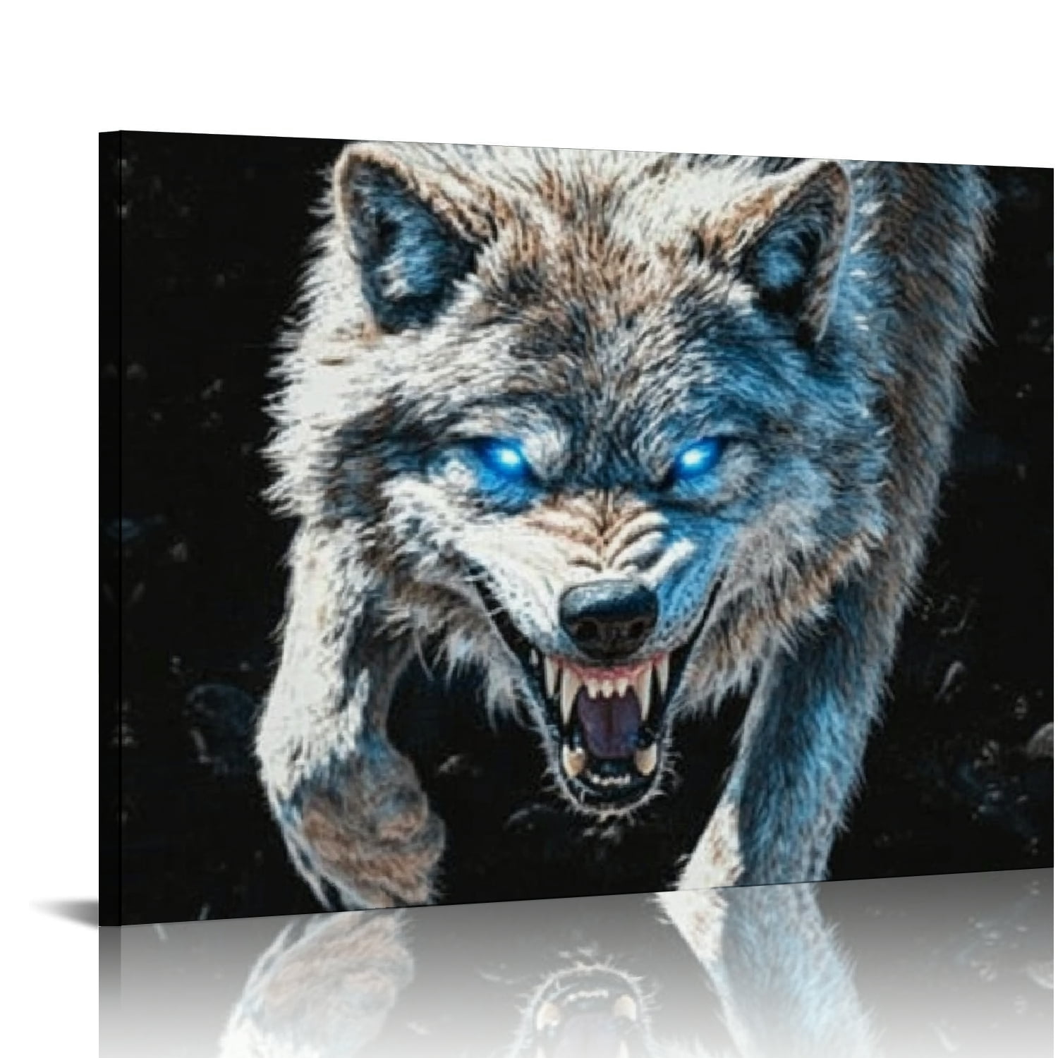Autua Wolf Blue Eyes Fangs Canvas Wall Art Print Modern Decor for Home ...