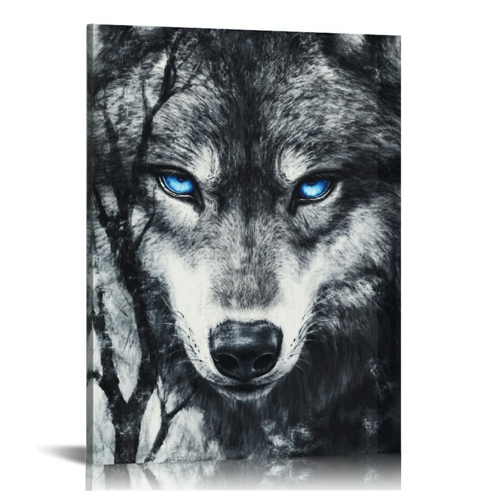 Autua Wolf Canvas Wall Art Wildlife Wall Painting Black & White Wolf ...