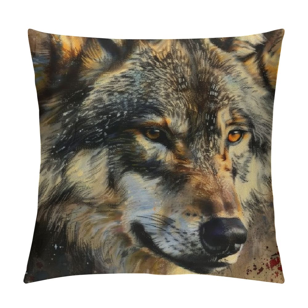 Autua Wolf Theme Graphic Decorative Throw Pillow Cover for Home Couch ...