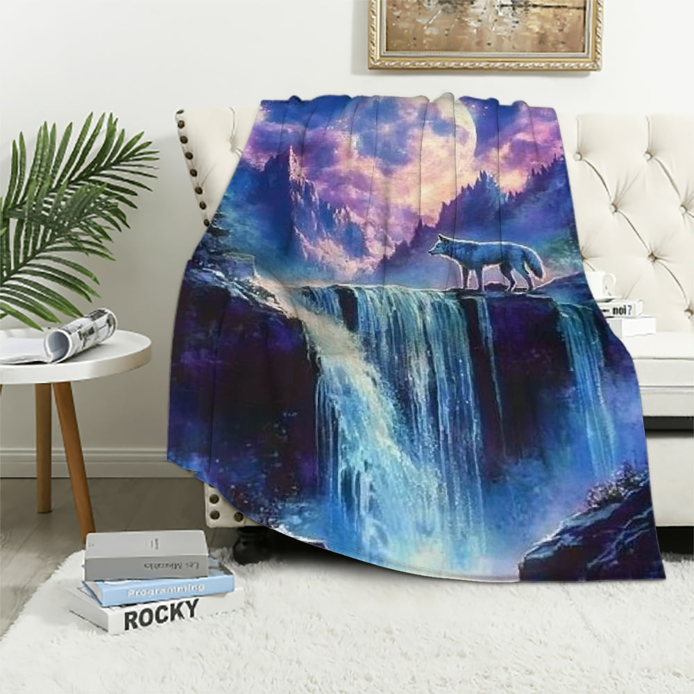Autua Wolf Waterfall Moon Blanket Exquisite Gifts Long-lasting Blanket ...
