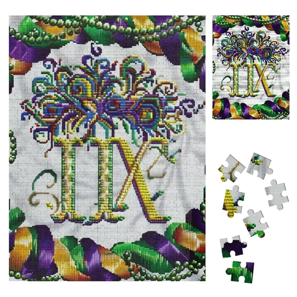 Autua Wooden Jigsaw Puzzle Cross Stitch Pattern Mardi Gras Beads ...