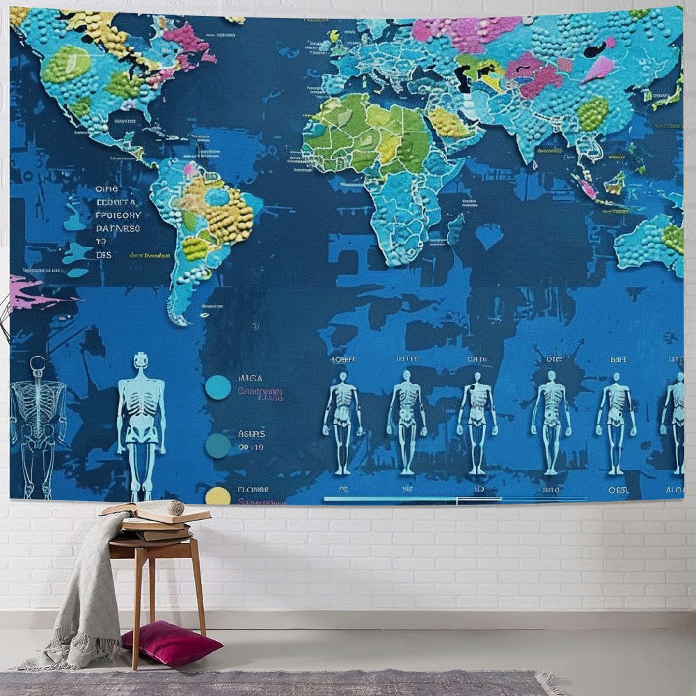 Autua World Map Tapestry Wall Hanging Unique Style Graphic Tapestries ...