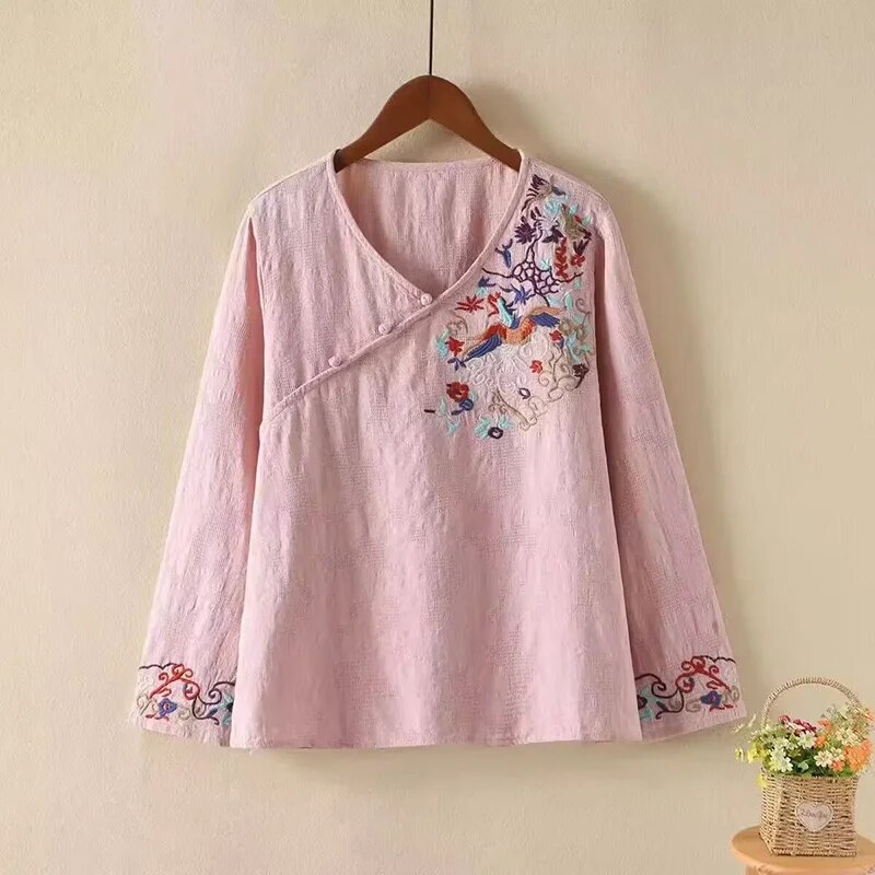 Autum Woman Traditional Clothing Top Retro Flower Print Hanfu Top Women ...