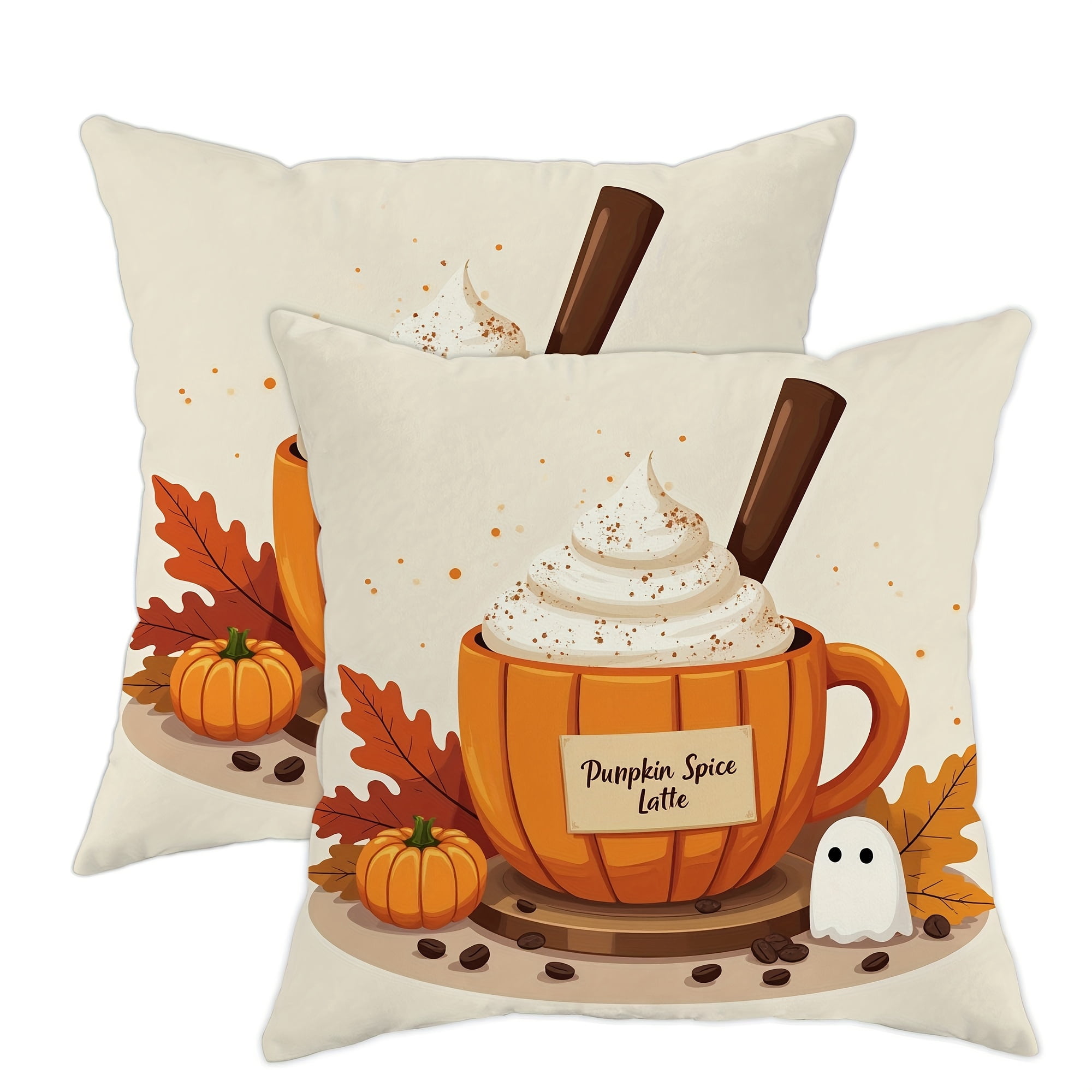 Autum decorativepumpkin spice latte coffee leaf pillow cover, cute rice ...