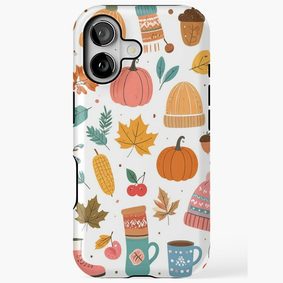 Autumn 2025 Cozy Pumpkin Leaf Pattern Tough Case for iPhone 11-17 Pro ...
