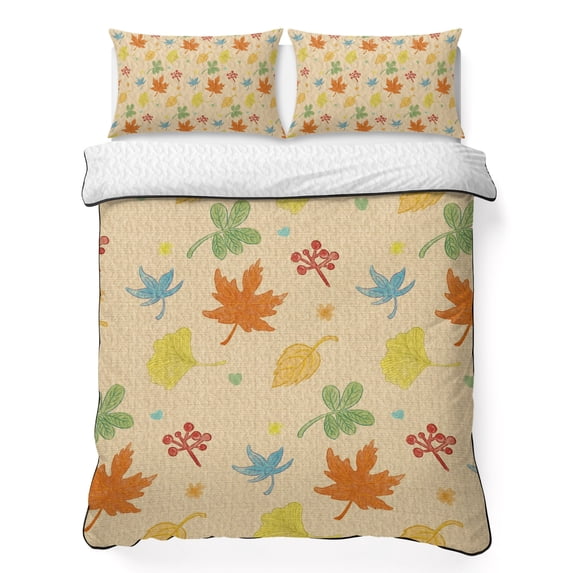 Autumn 3 Piece Quilt Bedding Set with 2 Pillow Shams, Colorful Leaves ...