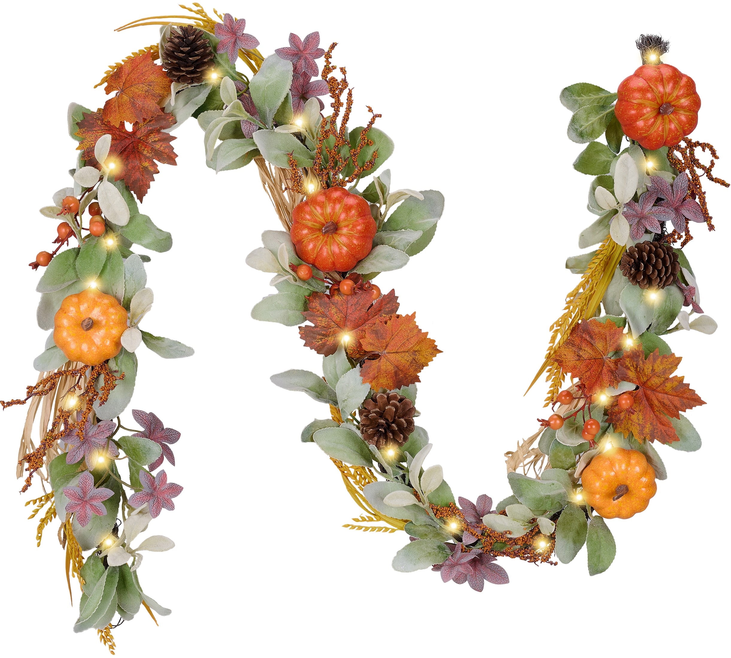 Autumn 6Ft Pre-Lit Fall Garland Lighted Harvest Garland with Orange ...