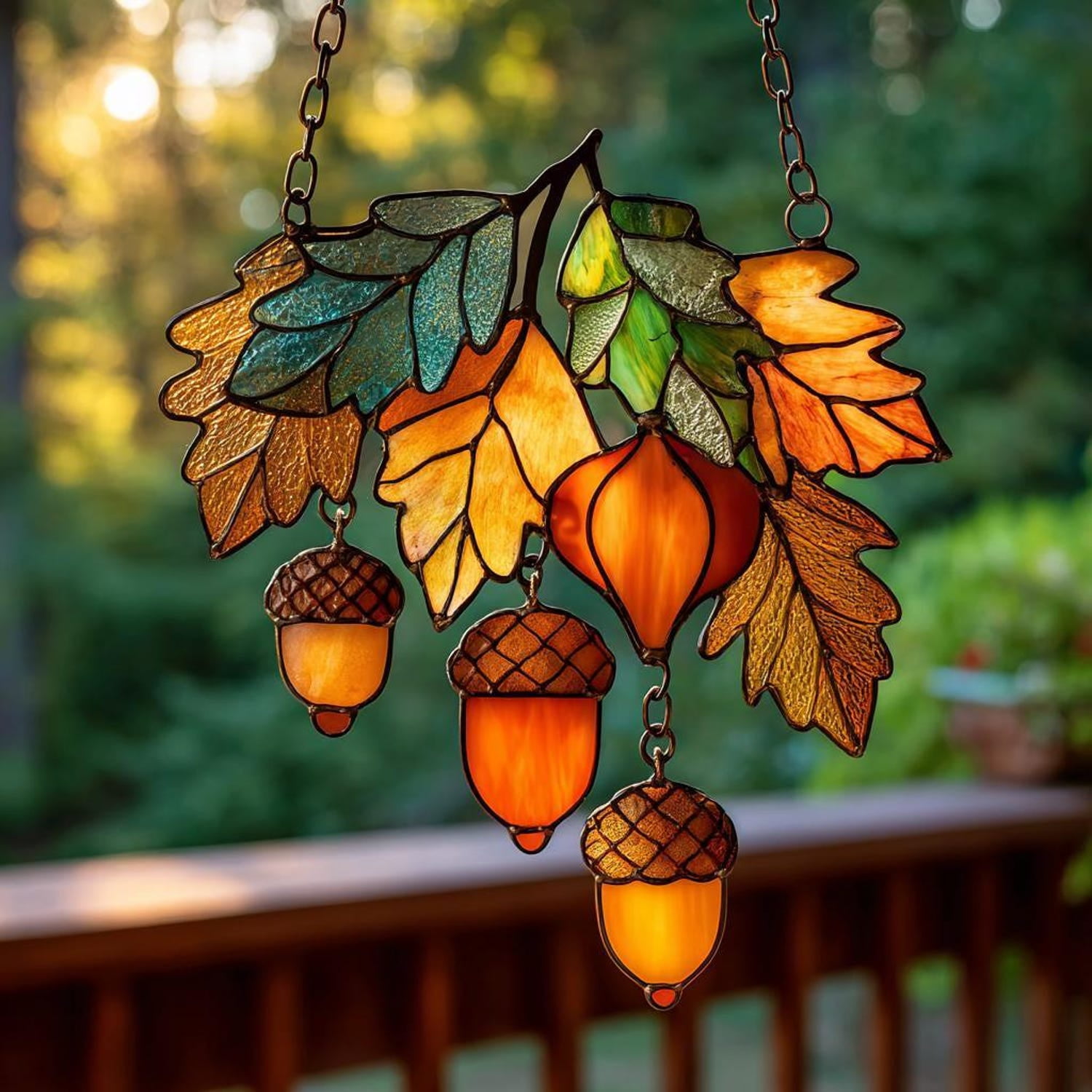 Autumn Acorn Oak Leaves Faux Stained Acrylic Suncatcher - Fall Harvest ...