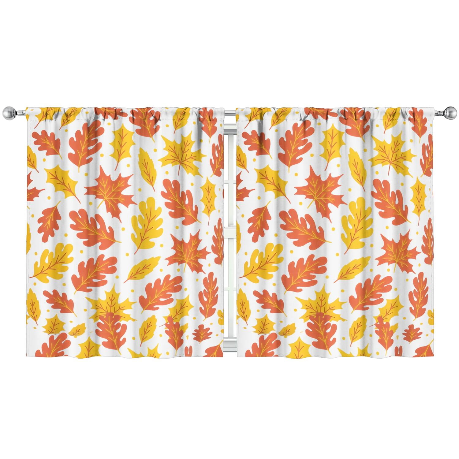 Autumn Aesthetic Kitchen Curtains 2 Piece Plaid Pumpkins Rustic Style ...