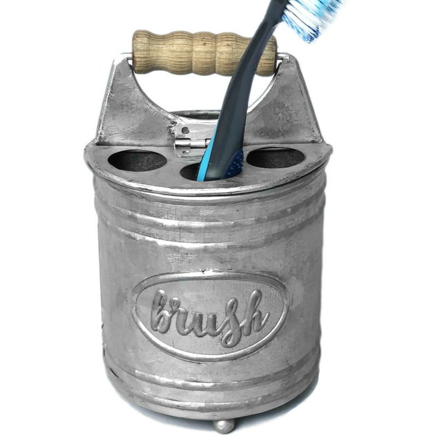 Autumn Alley Farmhouse Toothbrush Holder in Rustic Galvanized Gray ...